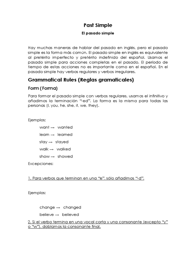 Past Simple: Form (Forma) | PDF | Grammatical Tense | Verb