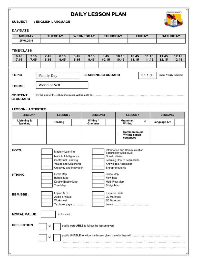 Daily Lesson Plan: Family Day World of Self | PDF | Lesson Plan | Change
