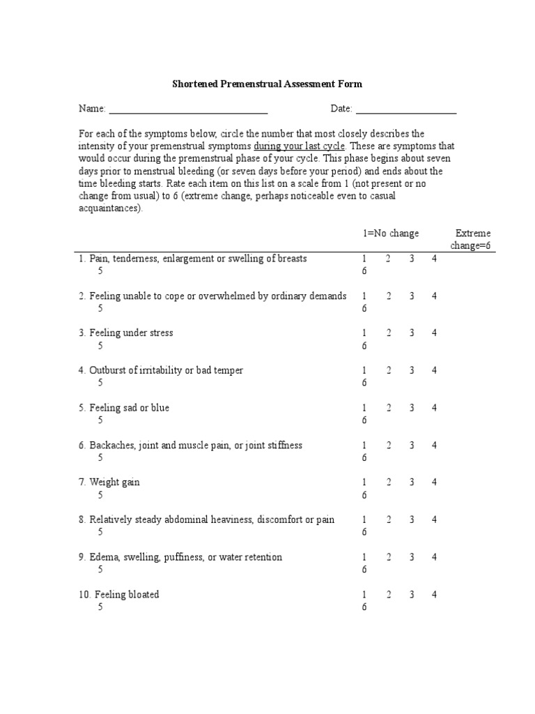 Assessing Premenstrual Symptoms: A Concise Rating Scale for Common ...