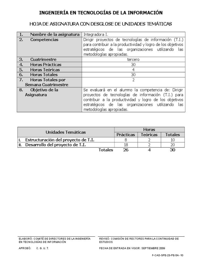 Integradora I - Hoja de Asignatura | PDF | Ingeniería de software ...