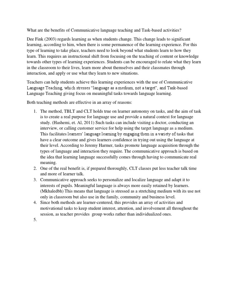 What Are The Benefits of Communicative Language Teaching and Task | PDF ...