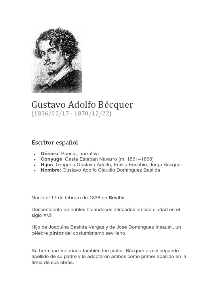 Gustavo Bécquer Biografia – Gustavo Adolfo Bécquer – OMBULF