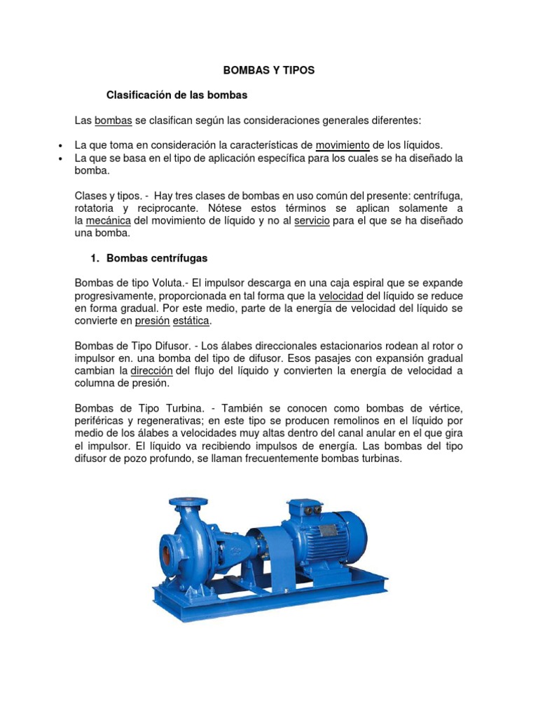 Tipos de Bombas y sus Aplicaciones | PDF | Locomotora de vapor | Bomba