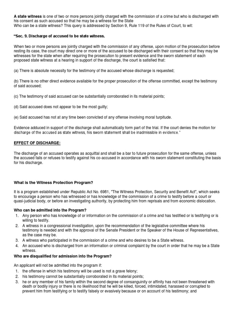 Who can be a state witness under Philippine law | PDF | Witness | Testimony