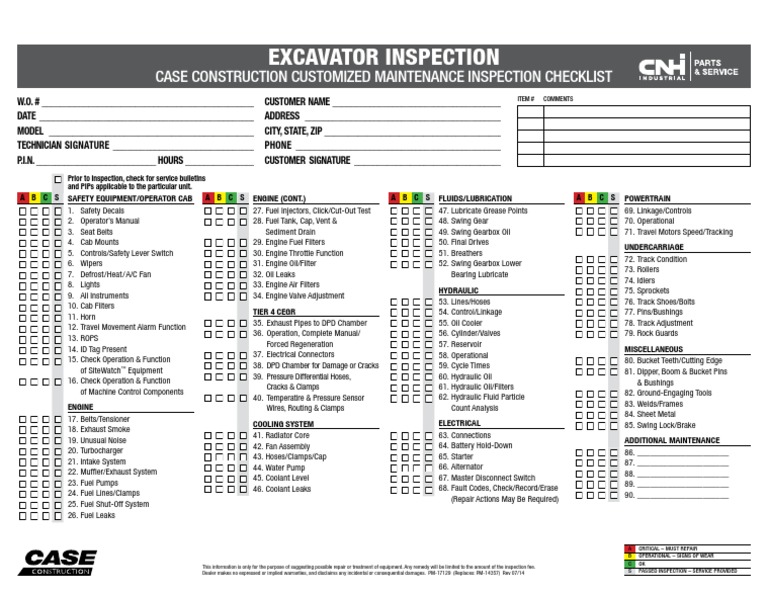 Excavator Inspection Checklist | Download Free PDF | Transmission ...