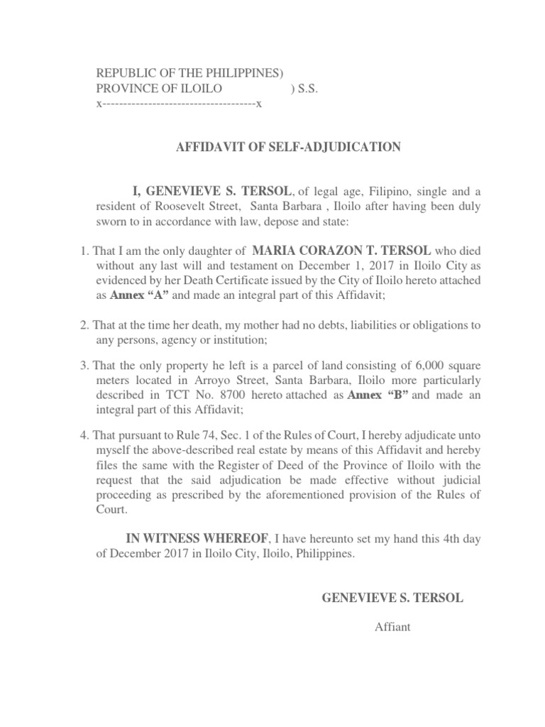 Affidavit of Self-Adjudication | PDF