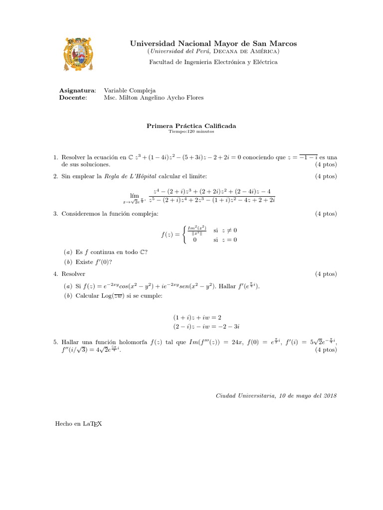 Practica 1 Variable Compleja | PDF