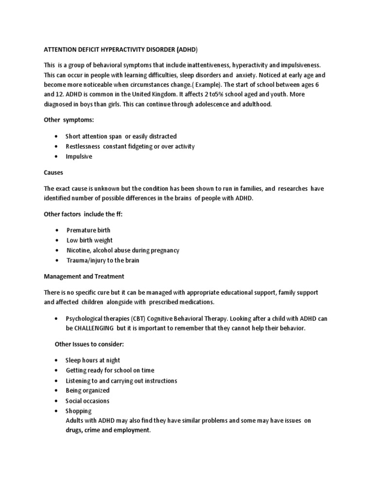 Attention Deficit Hyperactivity Disorder | PDF | Self-Improvement