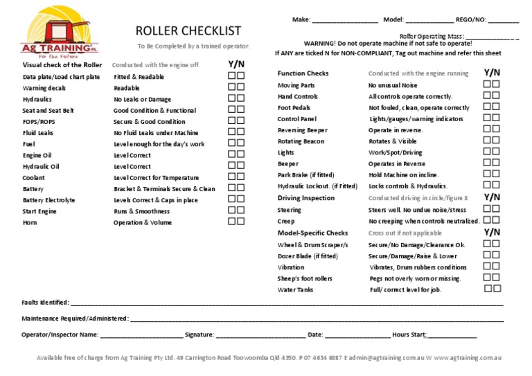 Roller Checklist | PDF | Engines | Automobiles