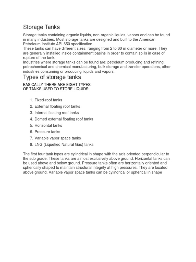Storage Tanks: Basically There Are Eight Types of Tanks Used To Store ...