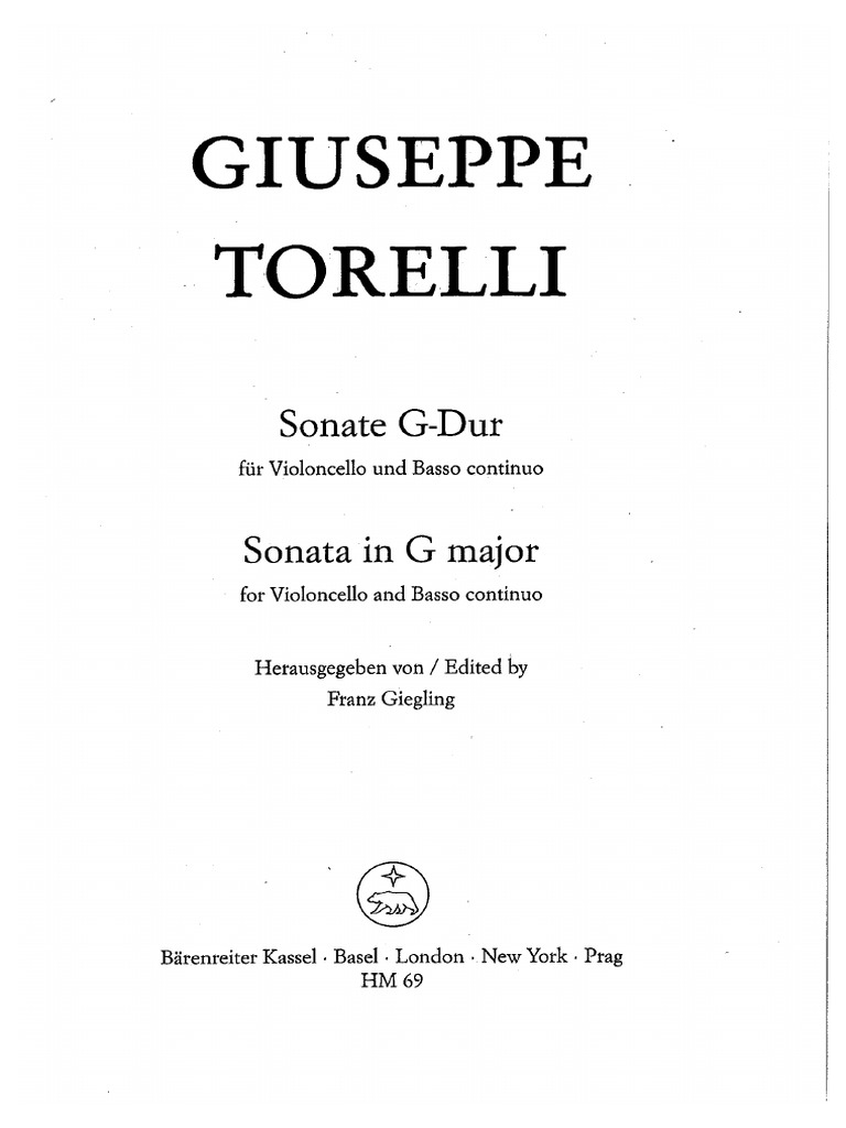 TORELLI Giuseppe (1658-1709) Cello Sonata in Sol M (1701-08) | PDF