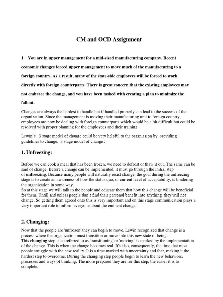 CM and OCD Assignment | PDF | Employee Benefits | Behavioural Sciences