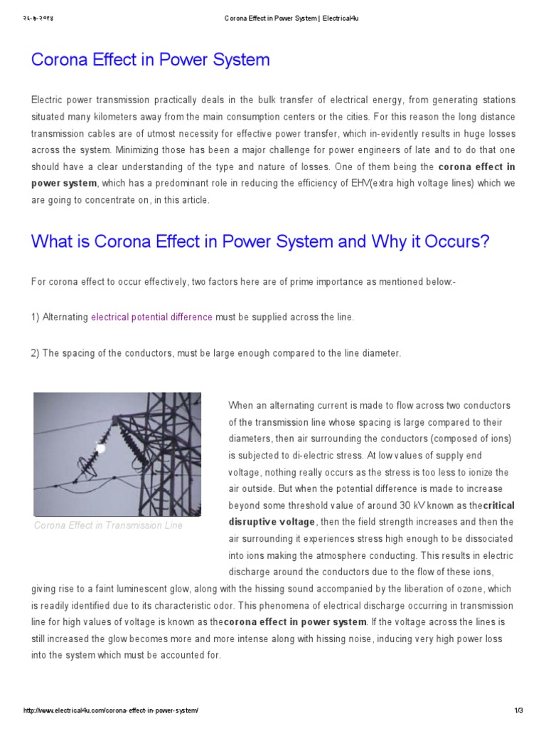 Corona Effect in Power System - Electrical4u | PDF | Electric Power ...