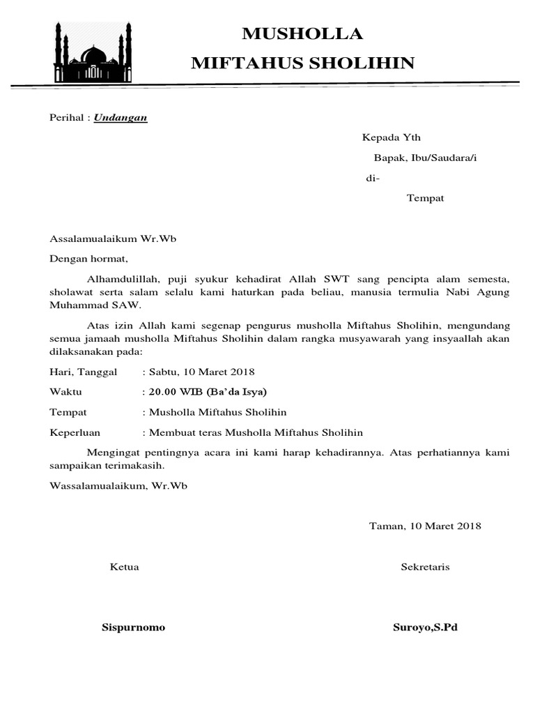 Undangan Mushola | PDF