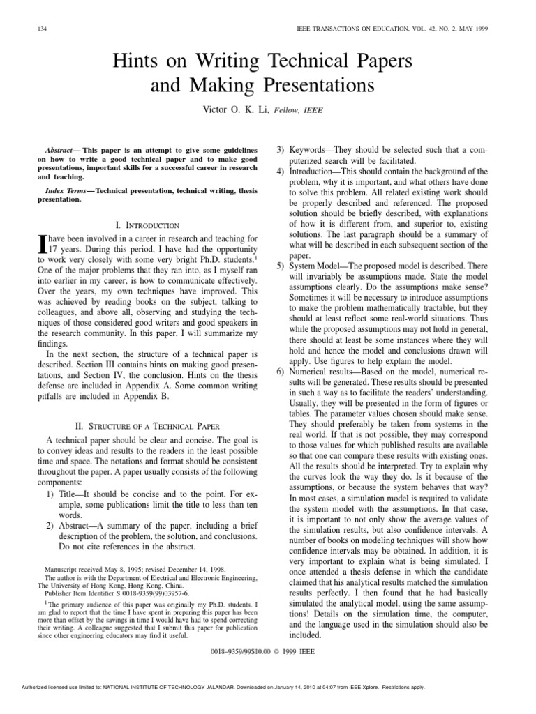Hints On Writing Technical Papers Simulation Thesis