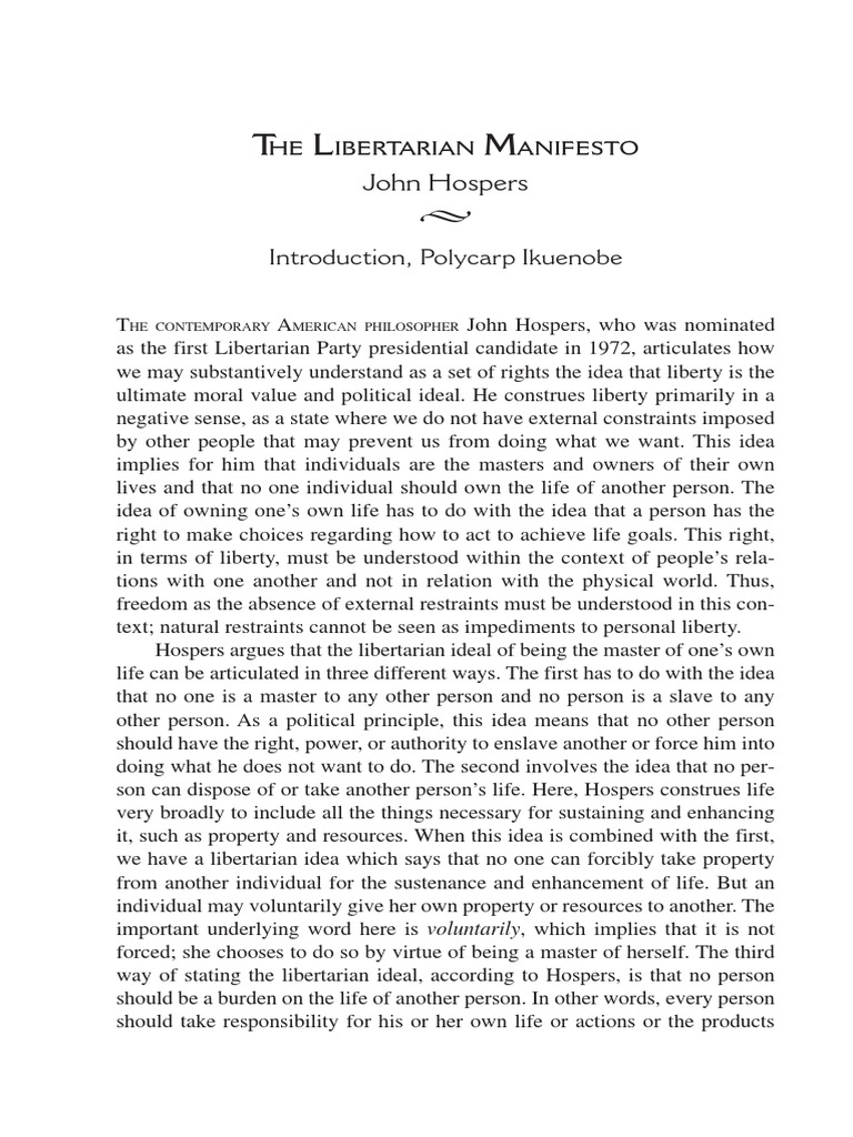 Hospers, J - The Libertarian Manifesto | PDF | Libertarianism | Liberty