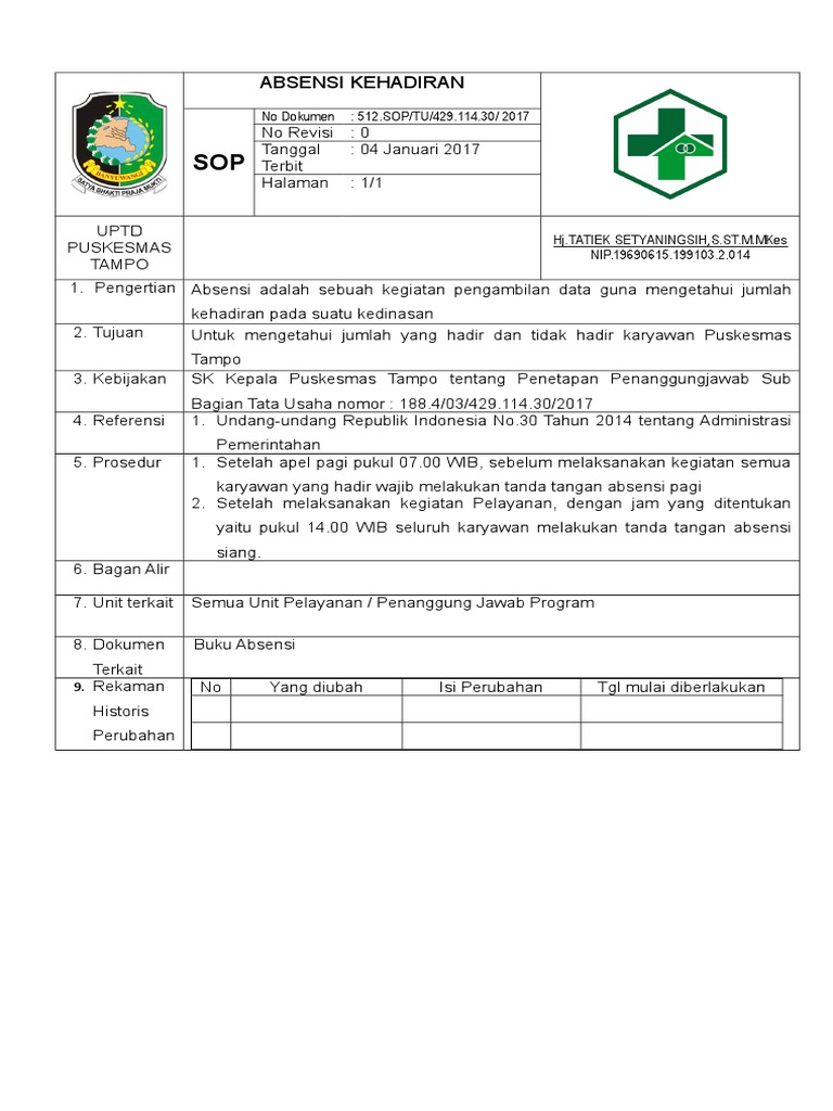 Sop Absensi Kehadiran Sy | PDF