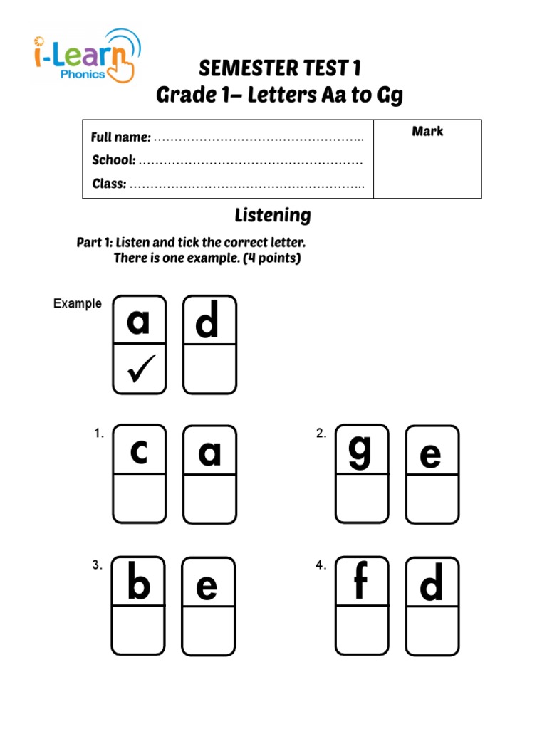 Grade 1 Phonics Unit 1 Assessment | PDF | Teaching Methods & Materials ...