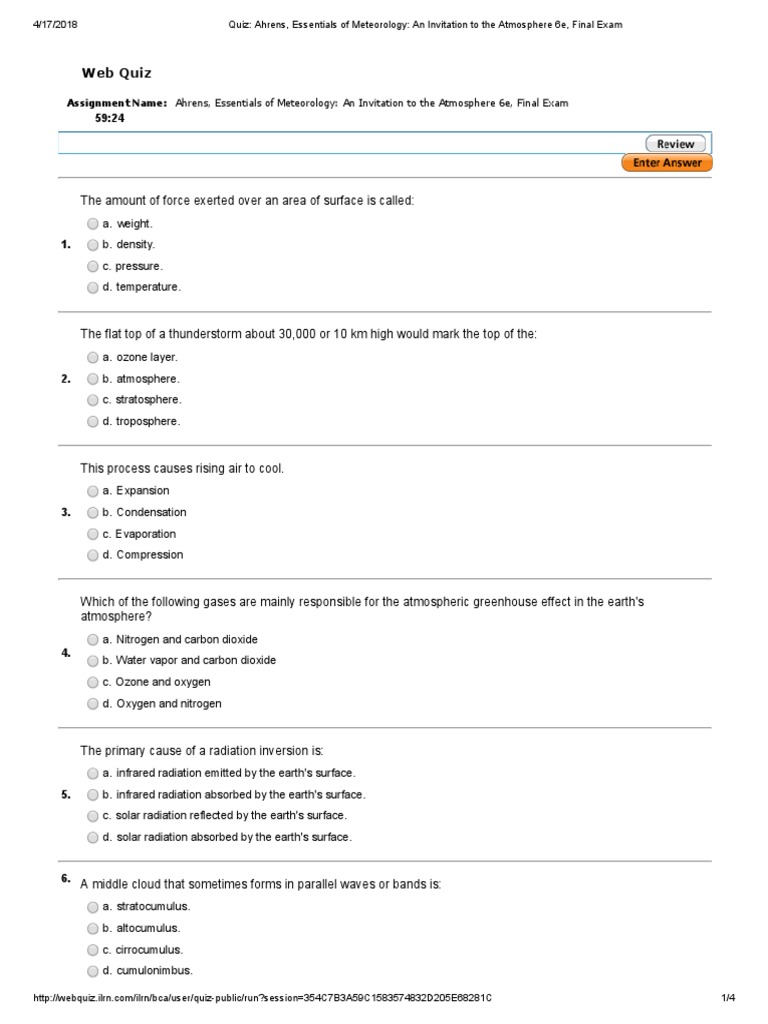 Quiz - Essentials of Meteorology | PDF | Atmosphere Of Earth | Atmosphere