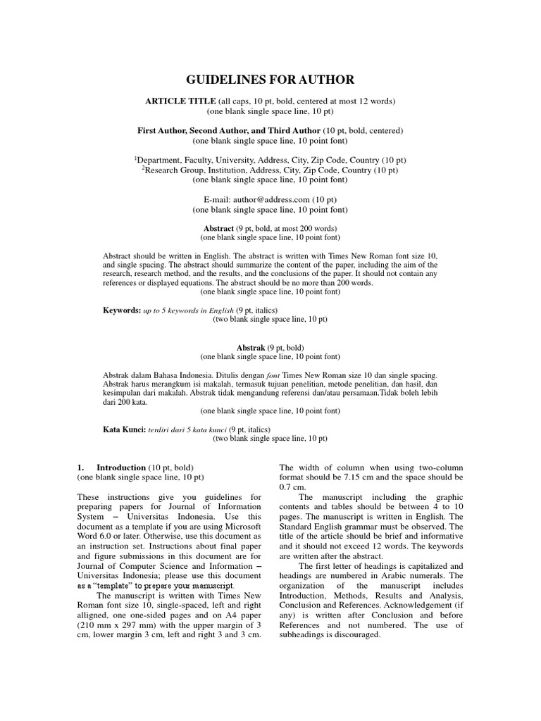 Guidelines For Author: ARTICLE TITLE (All Caps, 10 PT, Bold, Centered ...