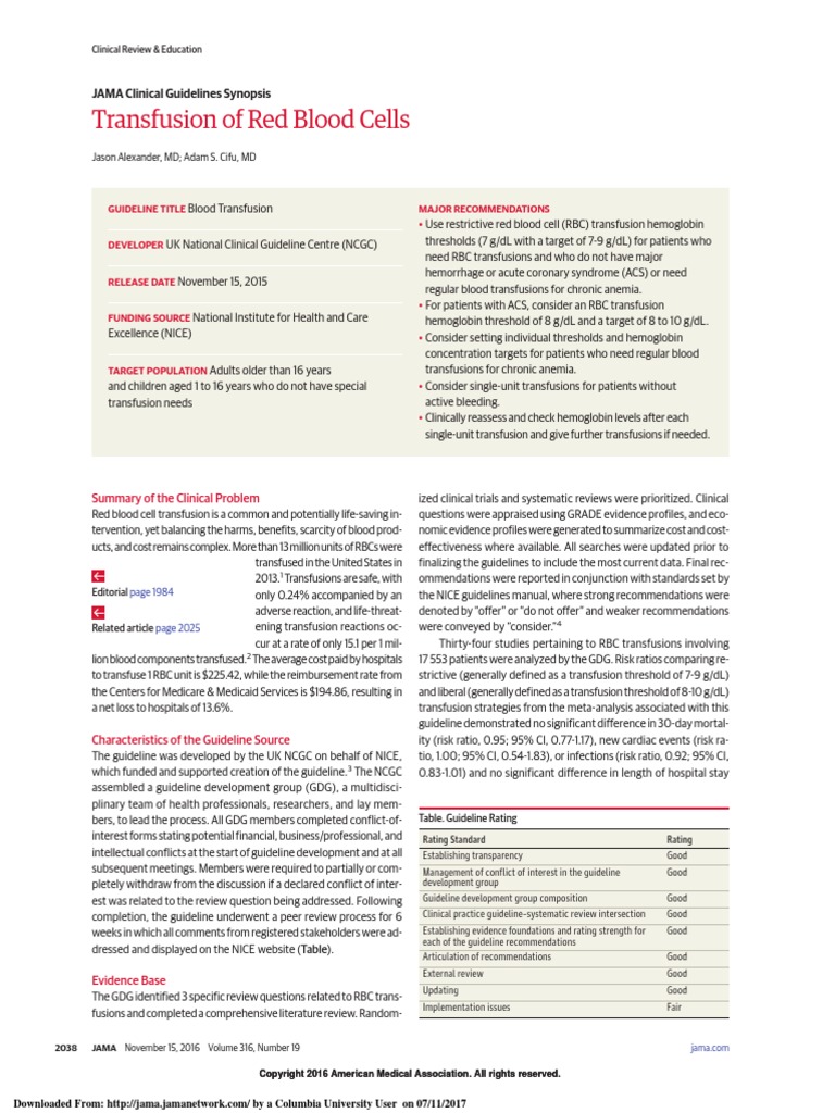 Transfusion of RBC | PDF | Blood Transfusion | Anemia