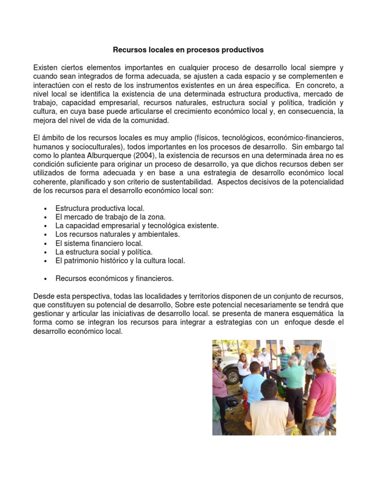 Recursos Locales en Procesos Productivos | Innovación | Economía