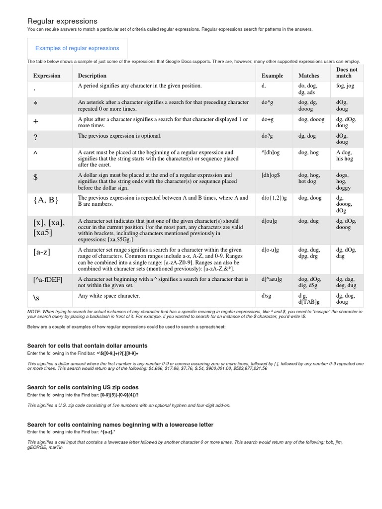 Regular Expressions Format in Google Form | PDF | Regular Expression ...