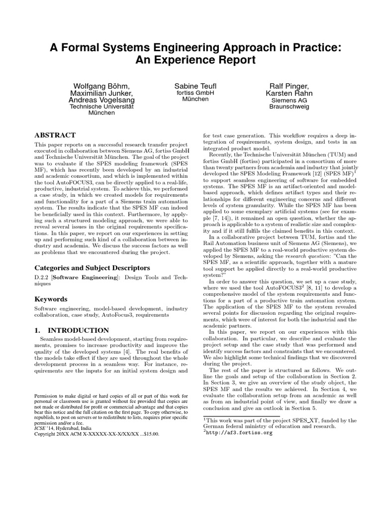 A Formal Systems Engineering Approach in Practice-An Experience Report-SERIP PDF | PDF | Formal ...
