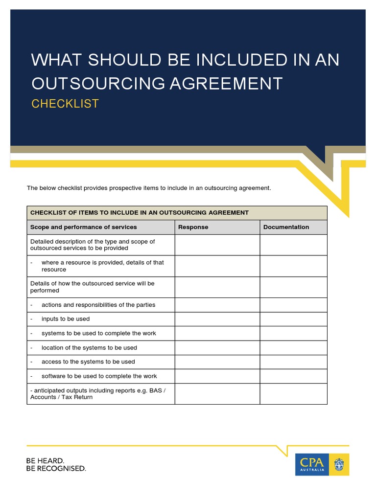 Outsourcing Checklist What Should Be Included Outsourcing Agreement ...