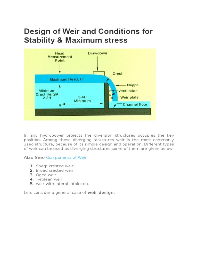 Design of Weir and Conditions for Stability
