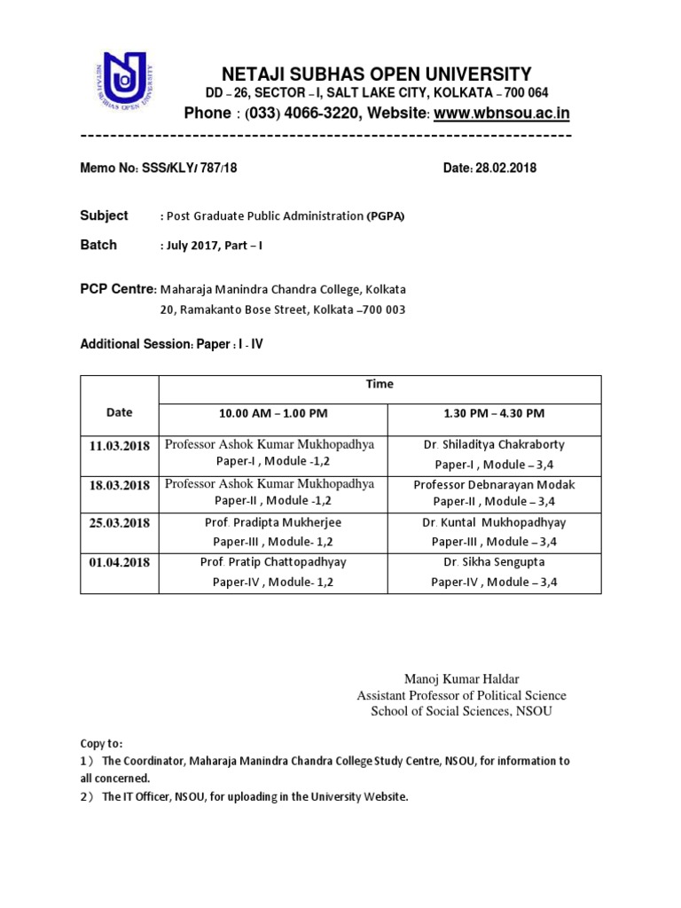 PCP Schedule PGPA Paper I-IV Part-I July2017 | PDF