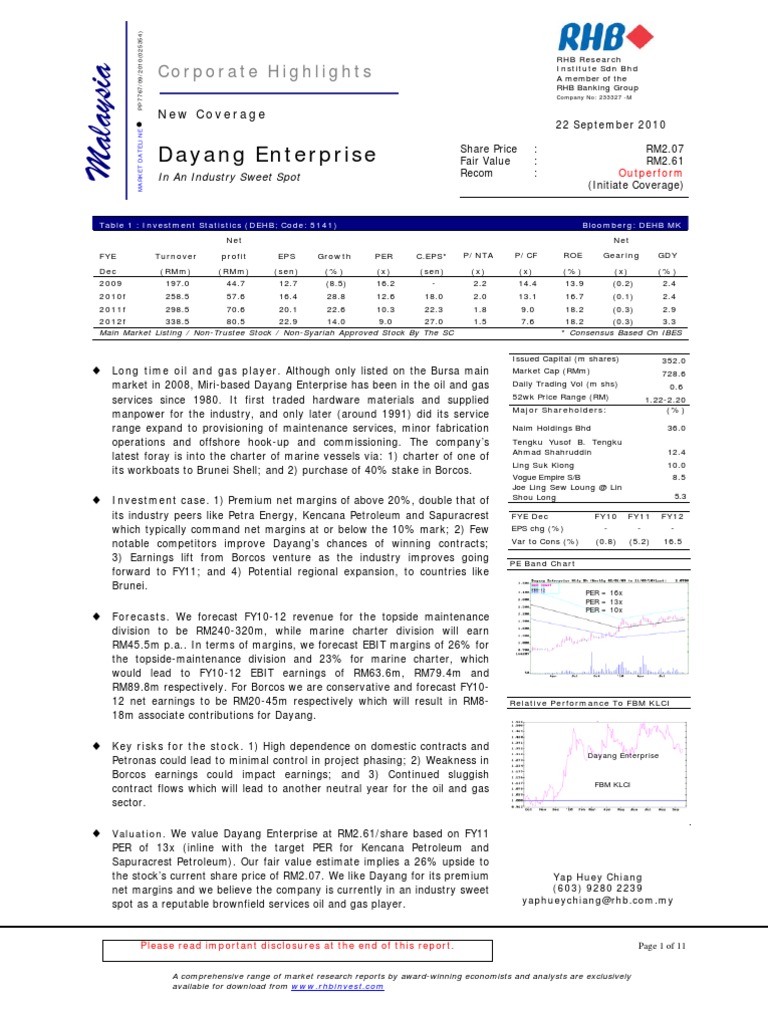 Dayang Enterprise Holdings Berhad: in An Industry Sweet Spot - 22/09 ...