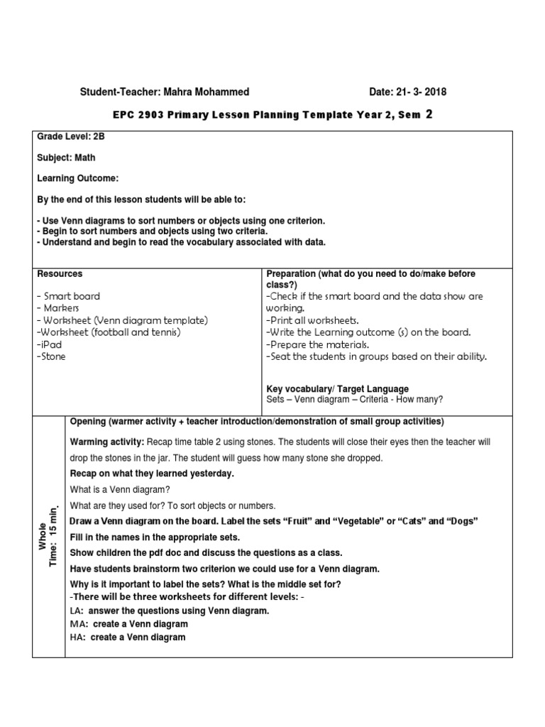 Venn Diagram Lesson Plan | PDF | Lesson Plan | Behavior Modification