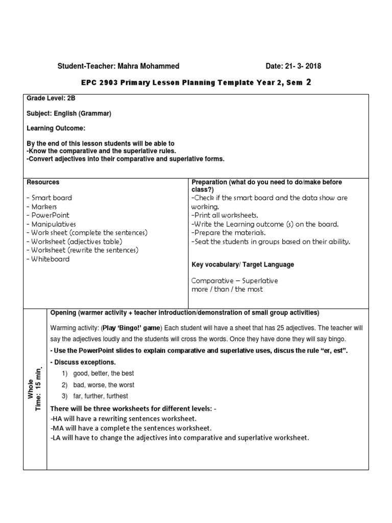 comparative and superlative lesson plan | Worksheet | Adjective