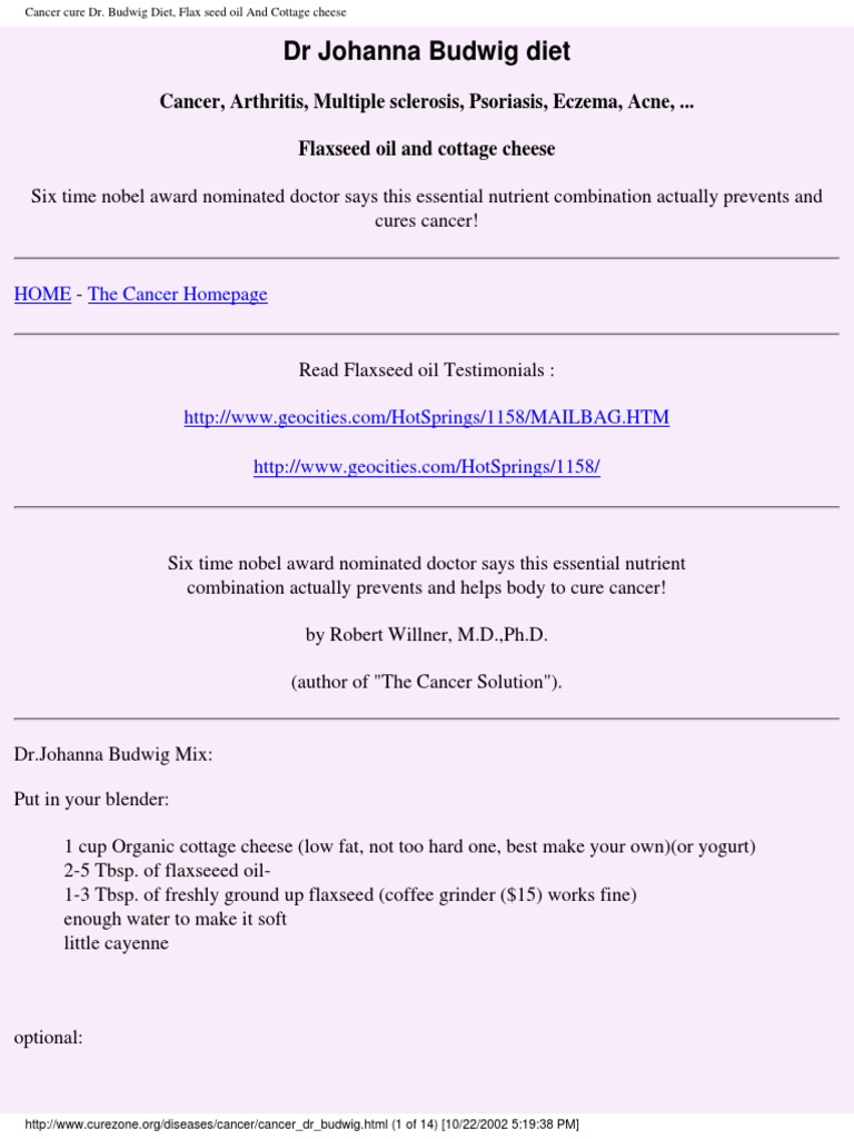 Budwig, Johanna - DR Johanna Budwig Diet PDF | PDF | Flax | Fat