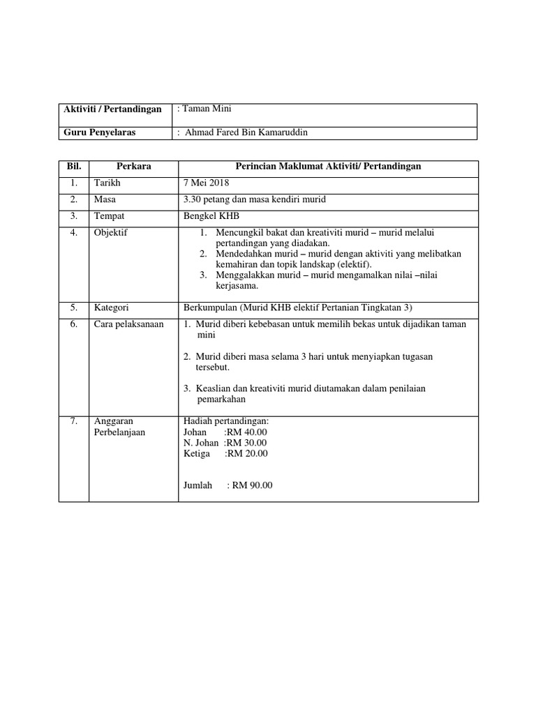 Aktiviti Minggu VOTEK 2018 KHB Pertanian | PDF