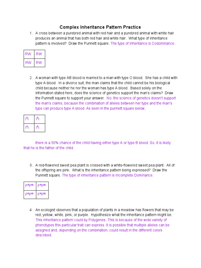 Complex Inheritance Pattern Practice | PDF | Dominance (Genetics ...