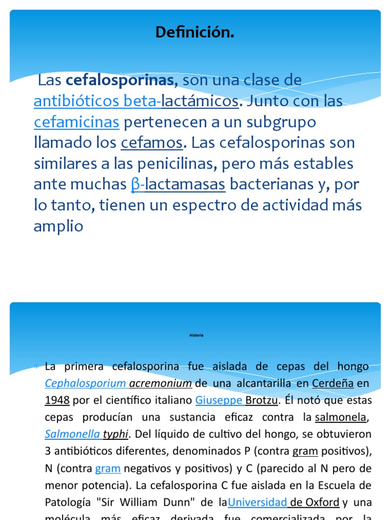Cefalosporinas: Definición y Usos | PDF | Especialidades Medicas ...