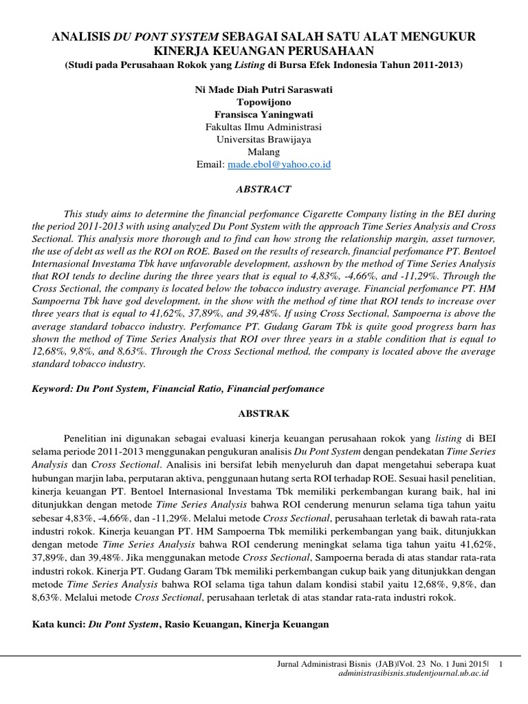 Analisis Du Pont pada Kinerja Keuangan Rokok | PDF | Bisnis
