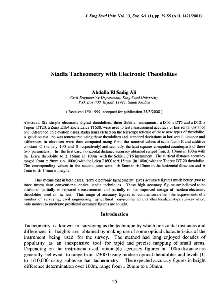 Stadia Tacheometry | PDF | Surveying | Errors And Residuals