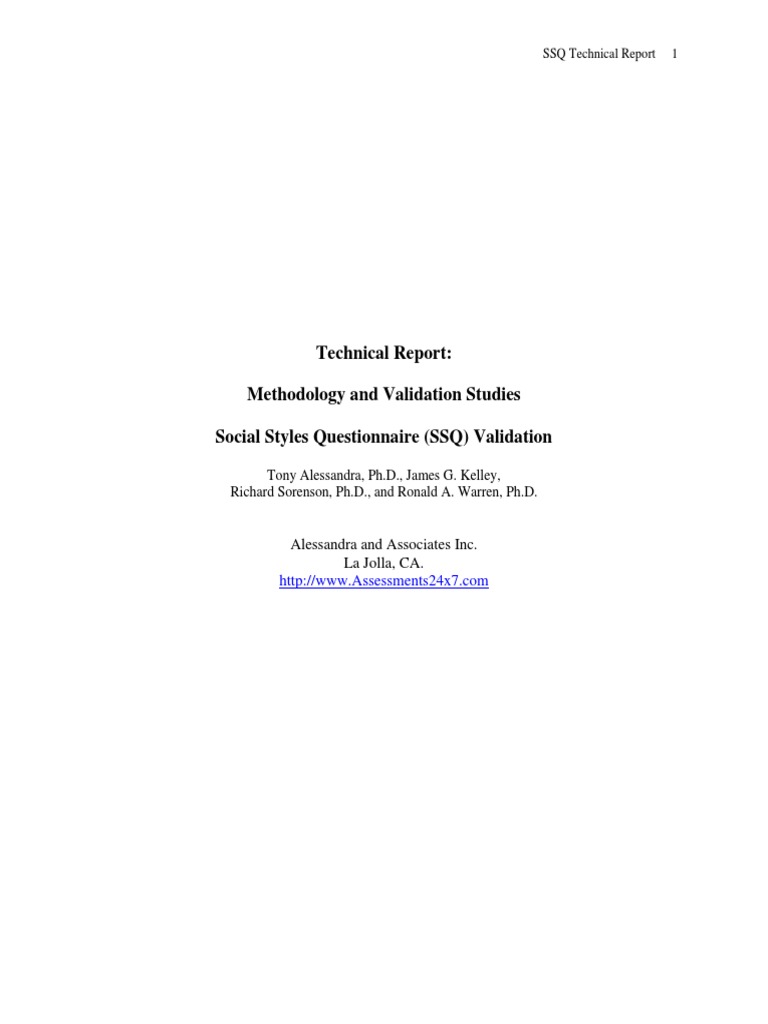 Validity Study - Social Styles Questionnaire (SSQ) Validation | PDF ...