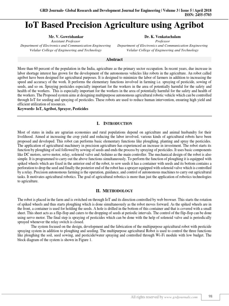 IoT Based Precision Agriculture Using Agribot | PDF | Agriculture | Internet Of Things