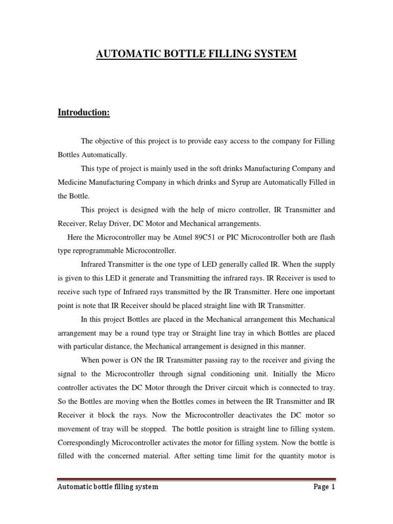 Automatic Bottle Filling System | PDF | Microcontroller | Remote Control