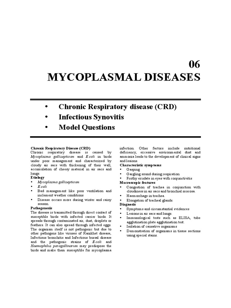 06 Mycoplasmal Diseases: Chronic Respiratory Disease (CRD) Infectious ...