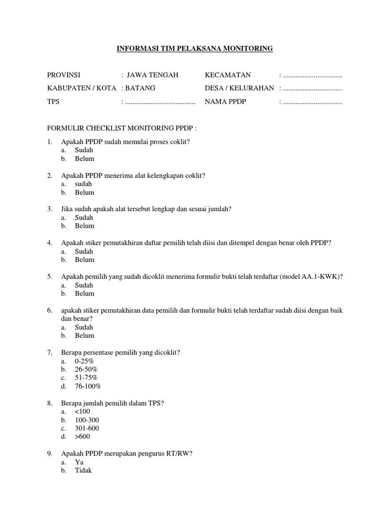 Jawa Tengah PPDP Monitoring Checklist | PDF | Science & Mathematics
