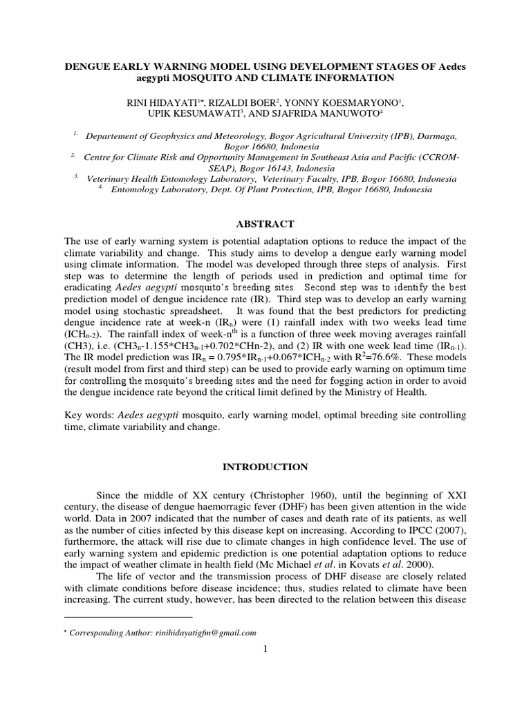 Dengue Early Warning | PDF | Mosquito | Aedes Aegypti