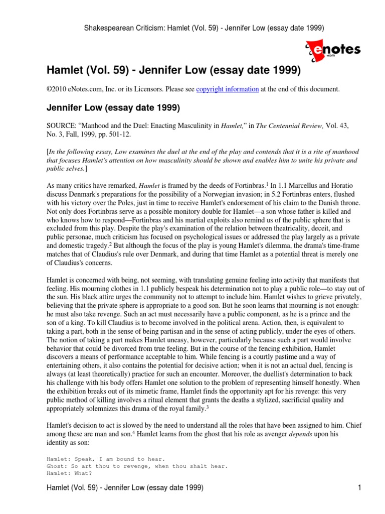 Hamlet Vol 59 Jennifer Low Essay Date 1999 276850 | PDF | Hamlet | Duel