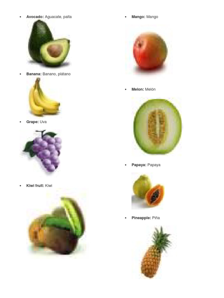 Frutas Y Verduras En Ingles