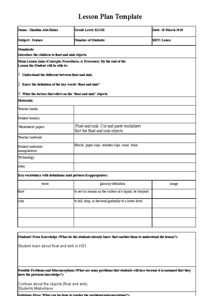 Float and Sink | PDF | Buoyancy | Lesson Plan
