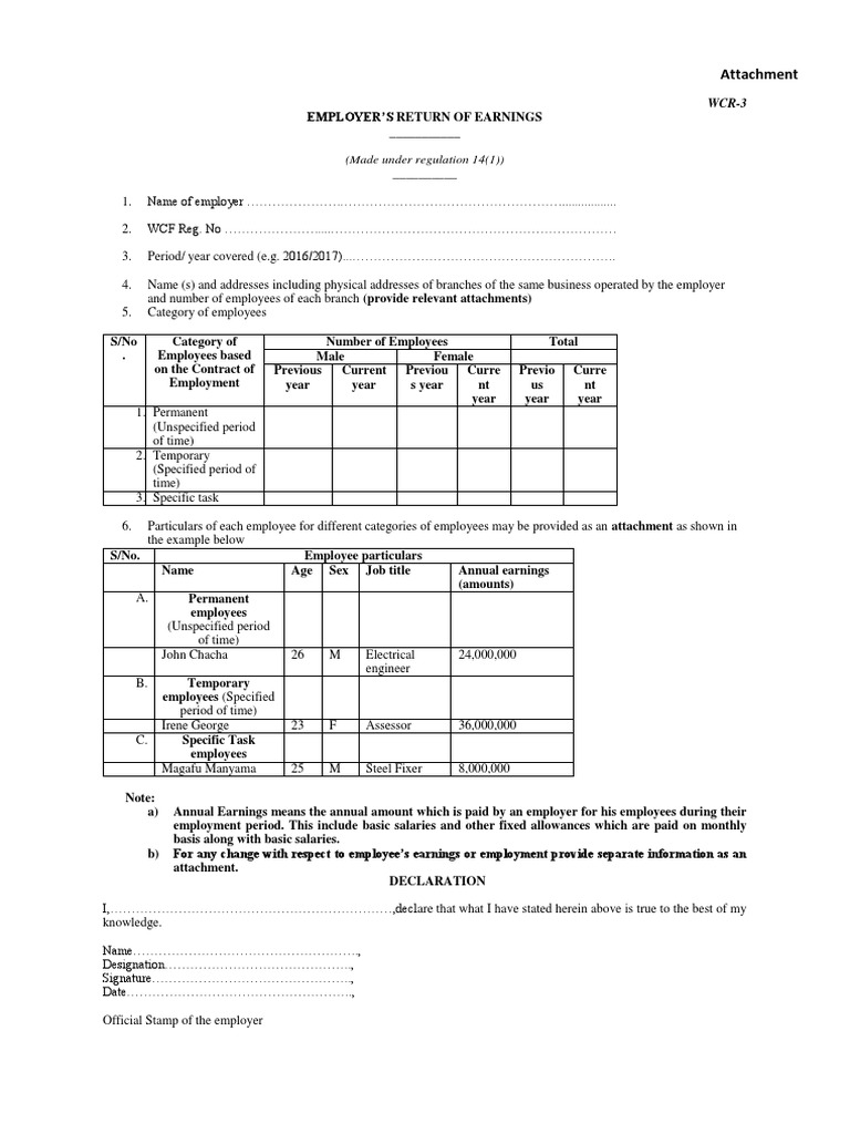WCR-3 Employer's Return of Earnings | PDF | Employment | Salary